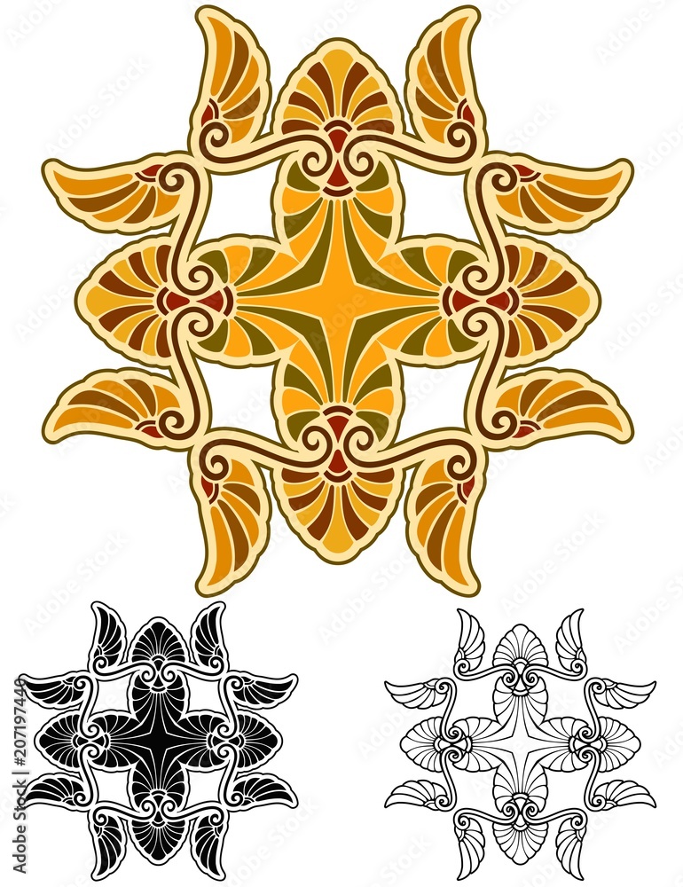 Greek anthemion motif in art nouveau style and seventies colors Stock ...