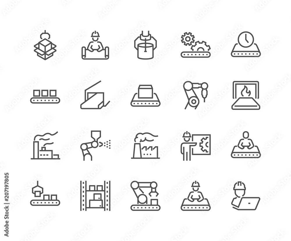 Simple Set of Mass Production Related Vector Line Icons. Contains such ...