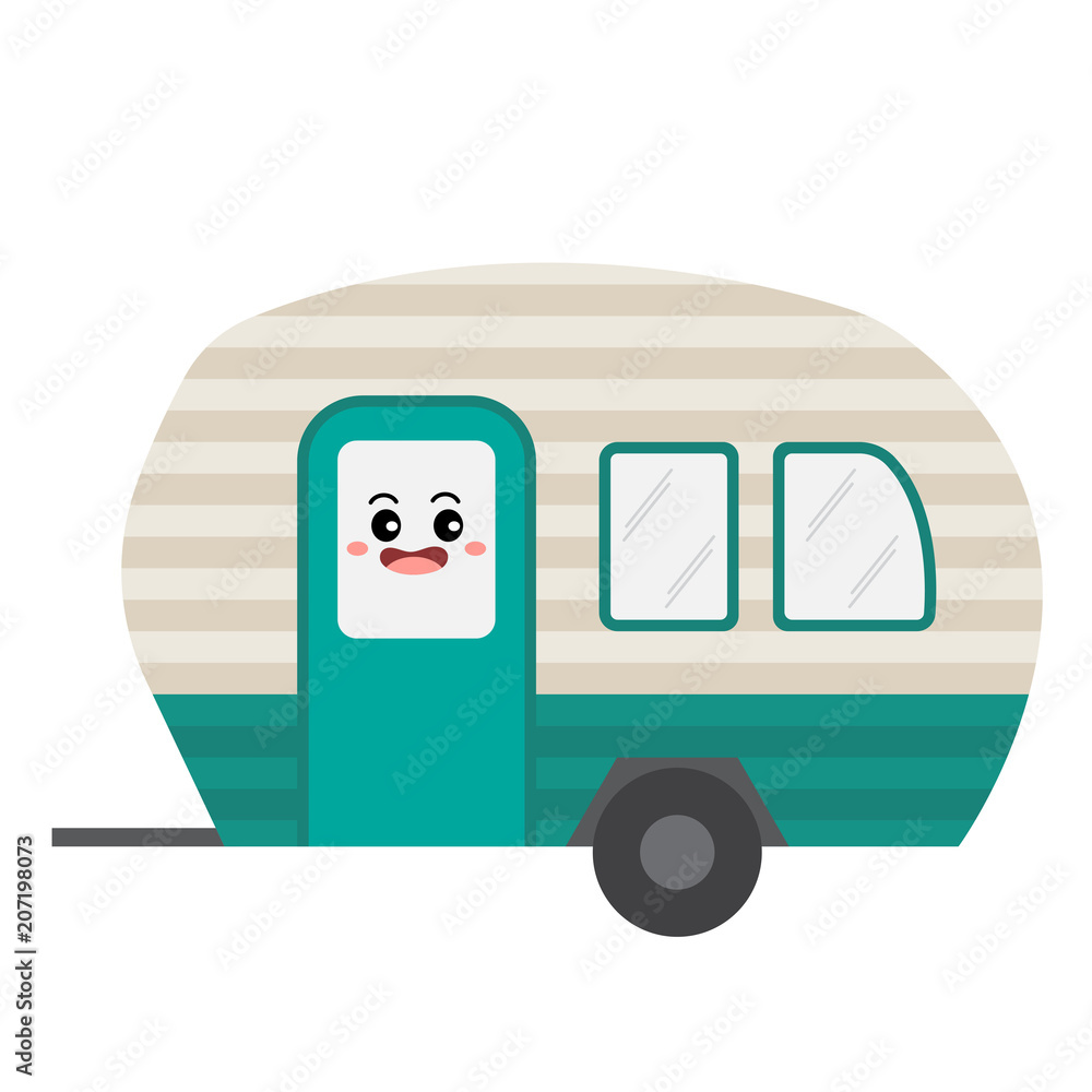 Camper transportation cartoon character side view isolated on white ...