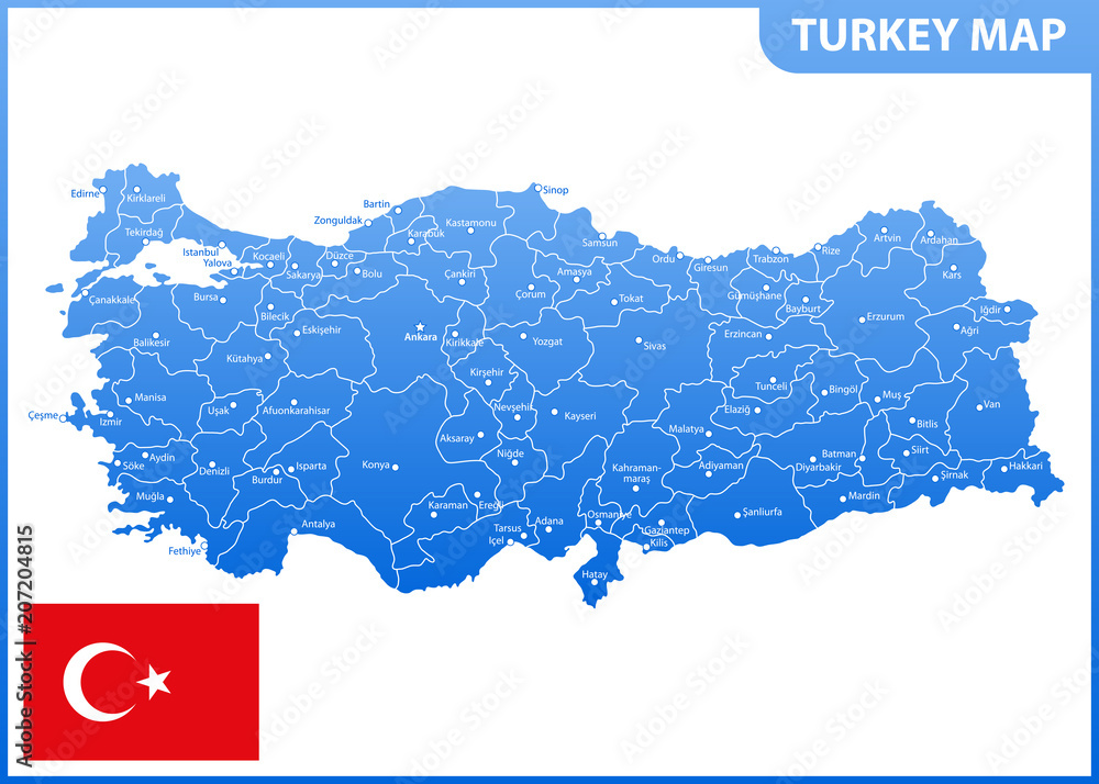 The detailed map of Turkey with regions or states and cities, capital ...