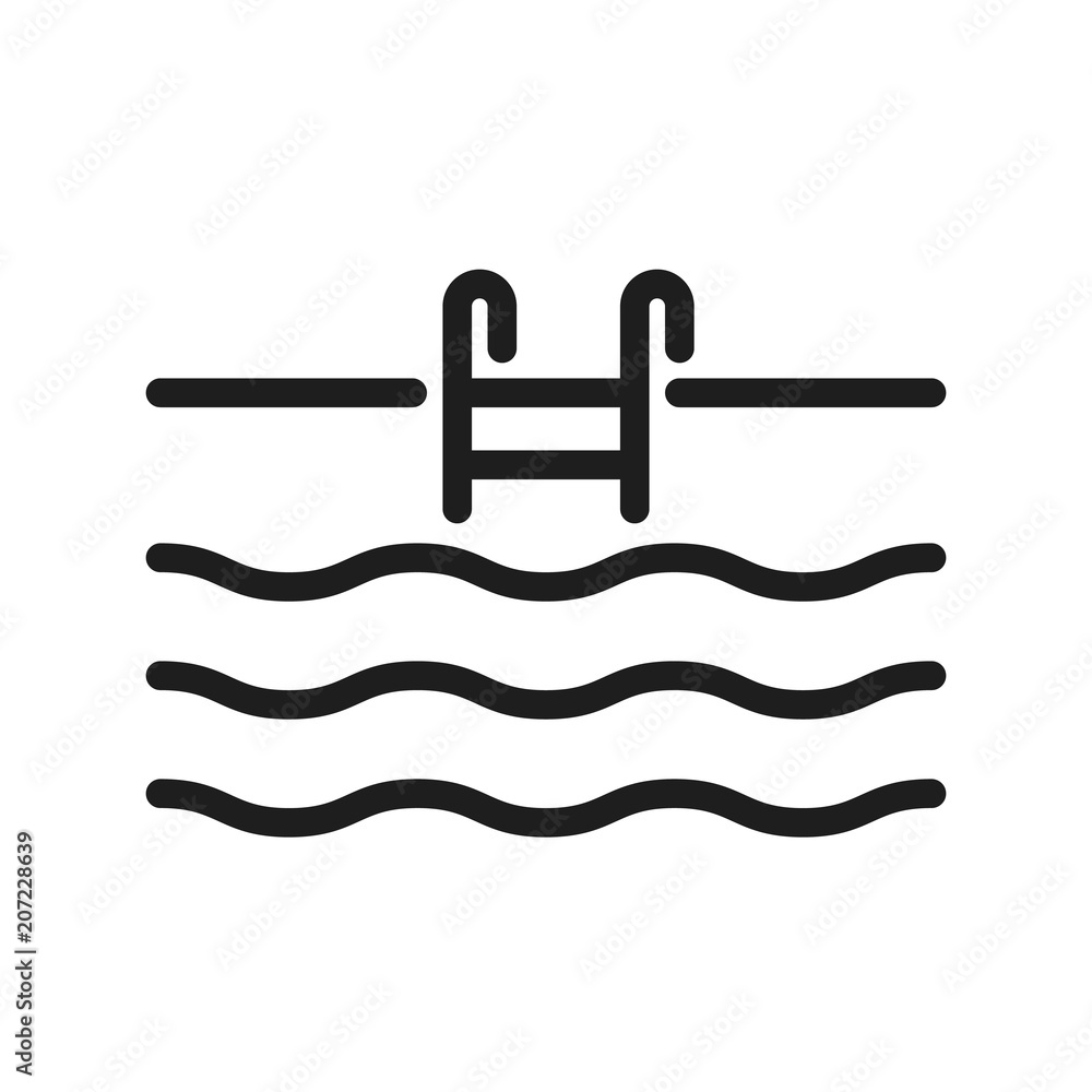 Swimming pool thin line icon with stairs ladder and water. Vector ...