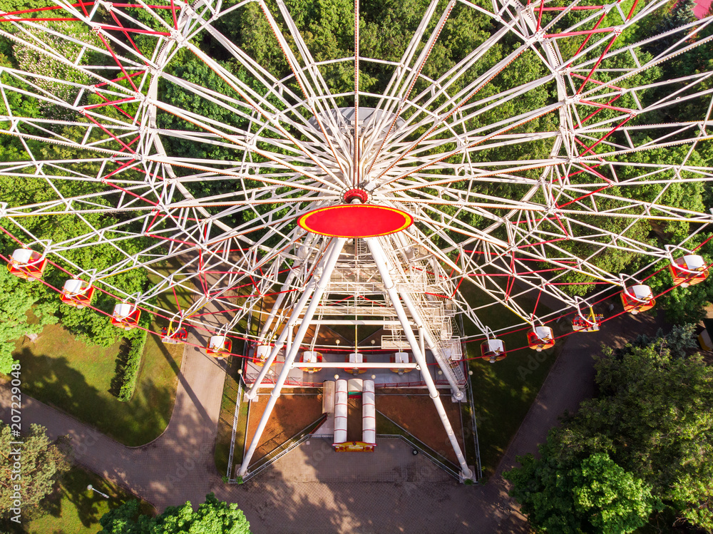 ferris wheel at an amusement park. aerial view. drone photography. wall ...