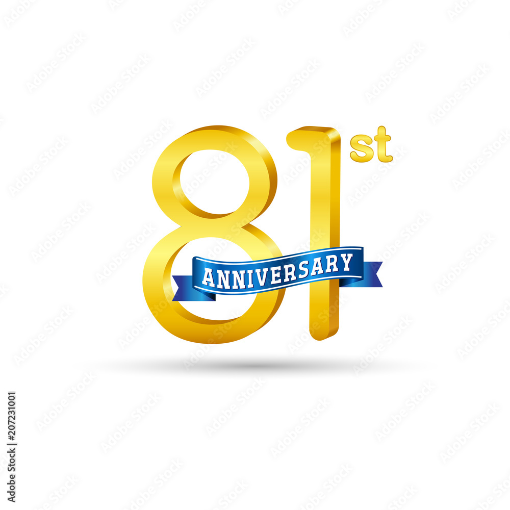 81st golden Anniversary logo with blue ribbon isolated on white ...