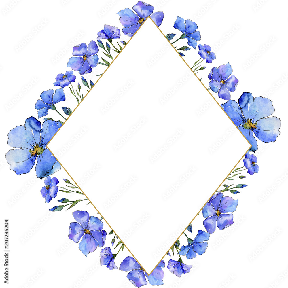 Blue flax. Floral botanical flower. Frame border ornament square ...