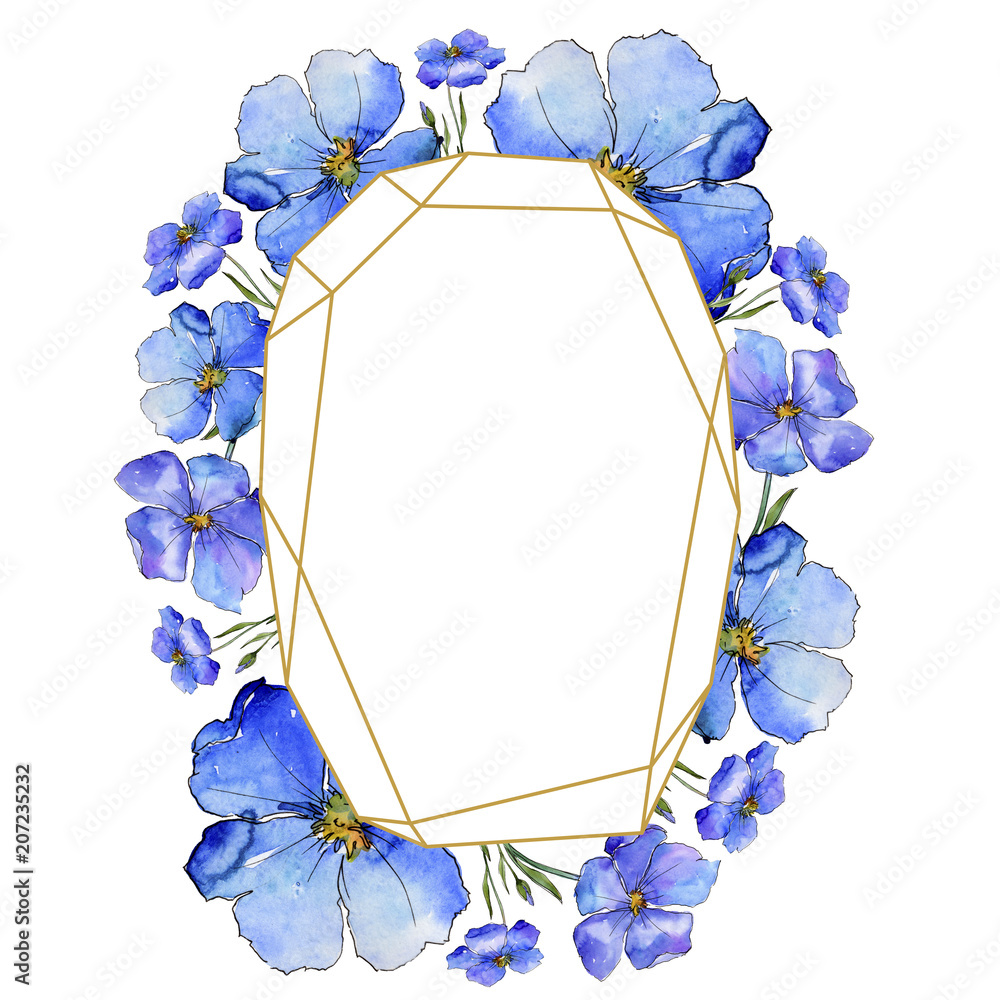 Blue flax. Floral botanical flower. Frame border ornament square ...