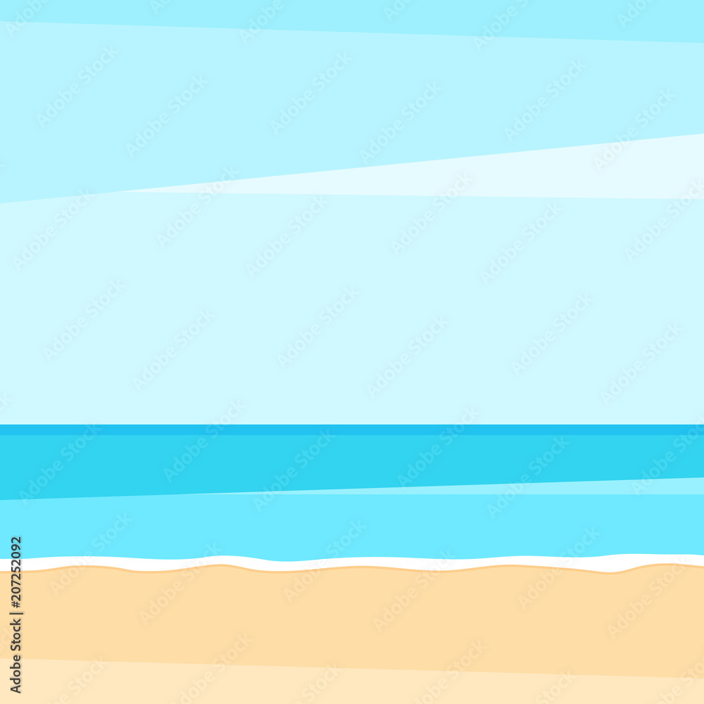 Seascape with sand beach. Sea landscape in flat style. Summer vacation ...