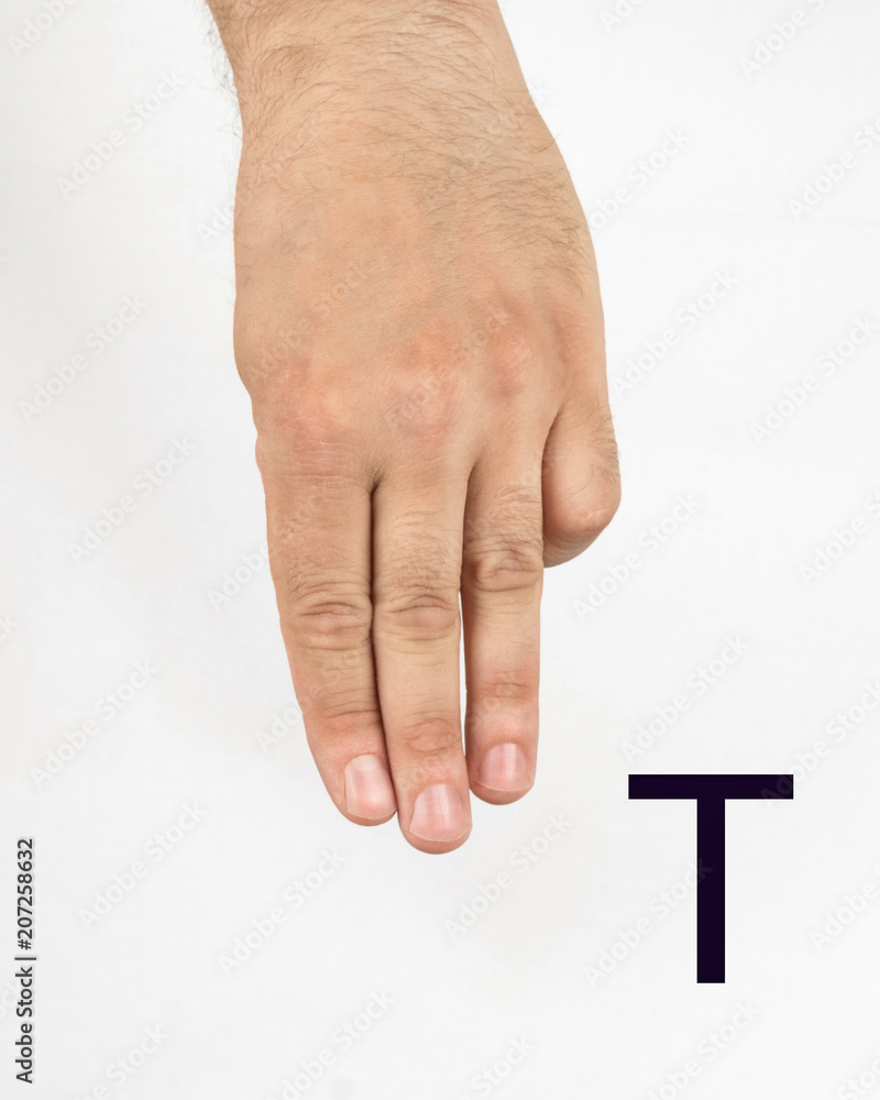 Alphabet in Russian sign language. A symbol 20 from 33. A man's hand on ...
