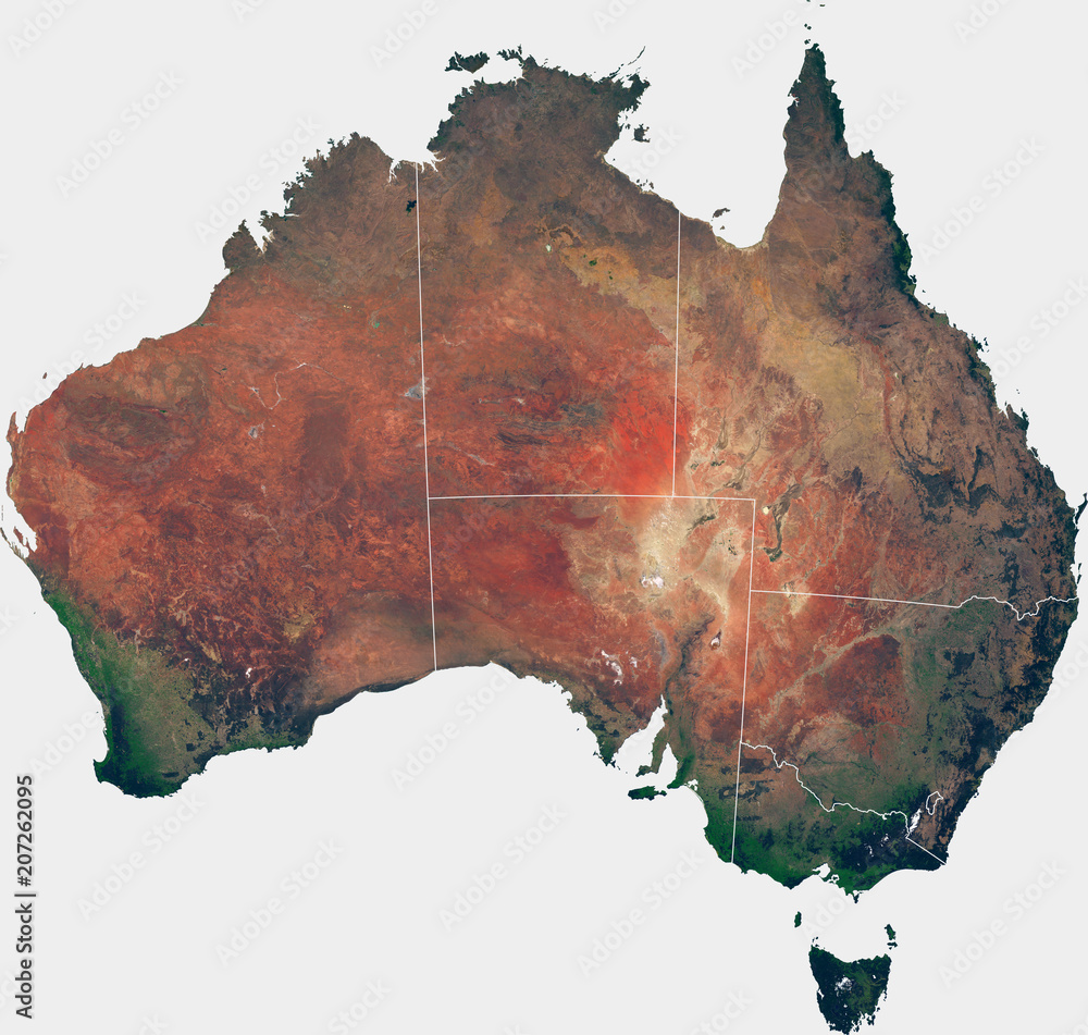 Large (143 MP) satellite image of Australia with internal (states ...