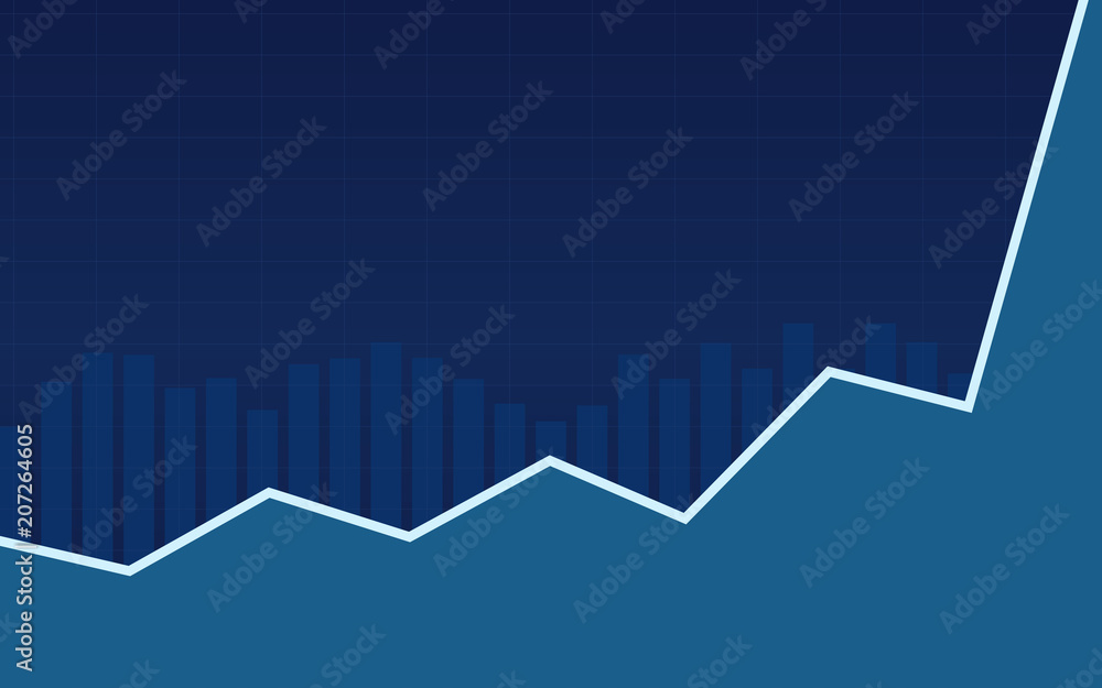 Abstract financial bar chart with uptrend line graph in blue color ...