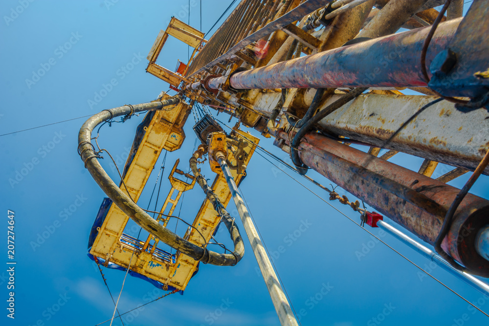 Drilling a well for oil and gas production at the field. Derrick ...