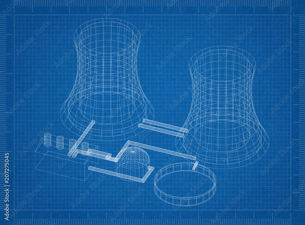 Nuclear power plant Architect blueprint Фотографія Stock | Adobe Stock