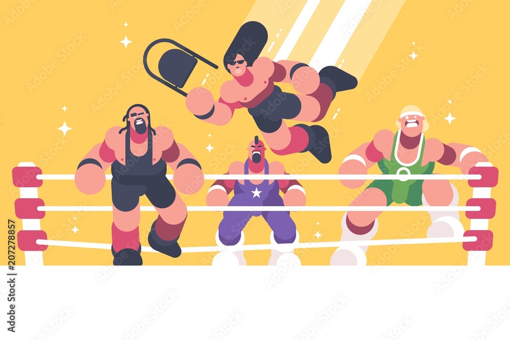 Strong and powerful wrestlers in ring Stock Vector | Adobe Stock