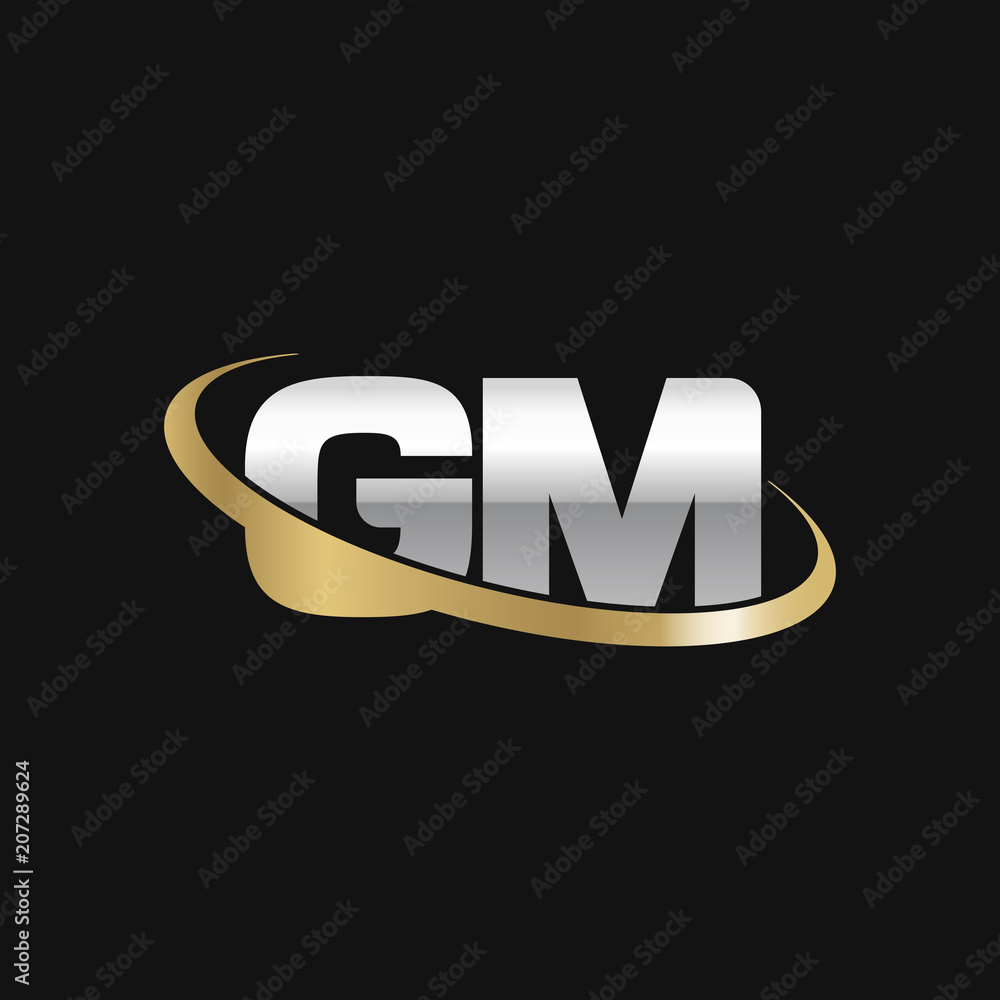 Initial letter GM, overlapping swoosh ring logo, silver gold color on ...
