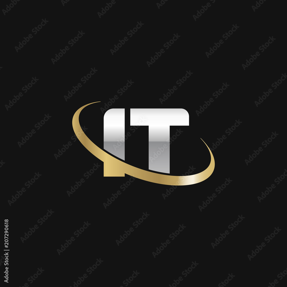 Initial letter IT, overlapping swoosh ring logo, silver gold color on ...