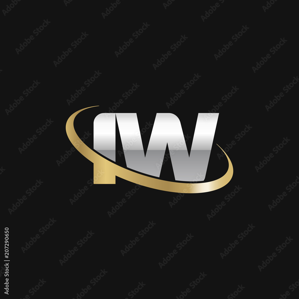 Initial letter IW, overlapping swoosh ring logo, silver gold color on ...