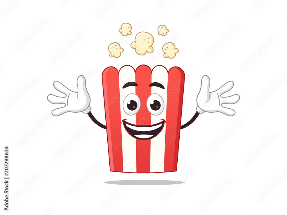 Happy pop corn box mascot jumping, vector cartoon illustration Stock ...