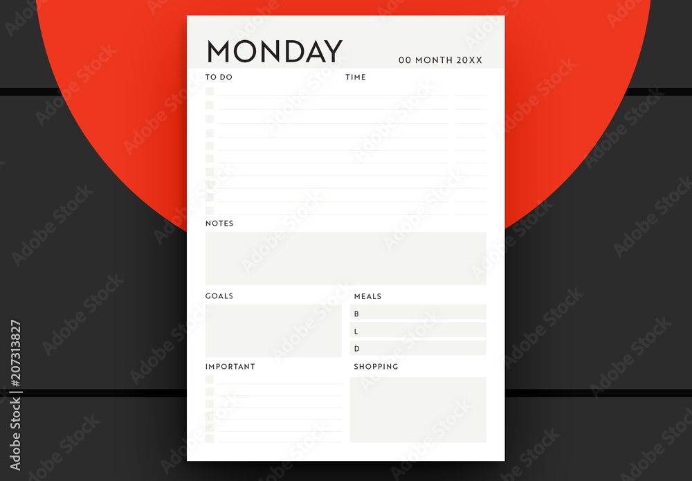 Daily Planner Layout with Minimalist Design Stock Template | Adobe Stock