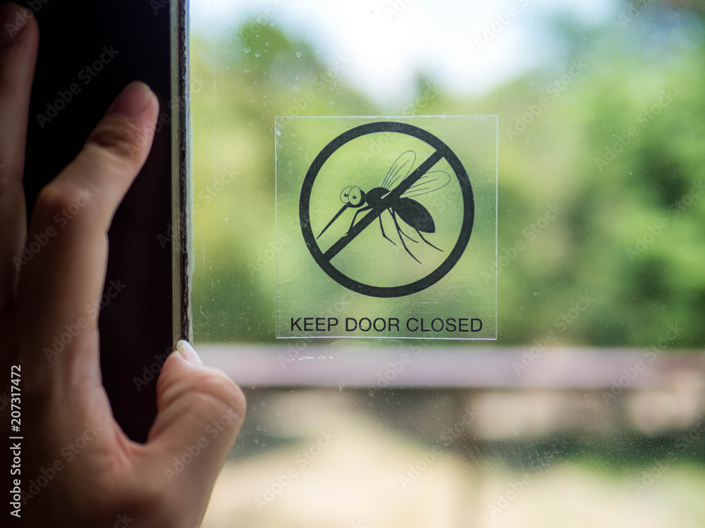 Mosquito, Keep door closed, A door with a symbol mosquito danger sign ...