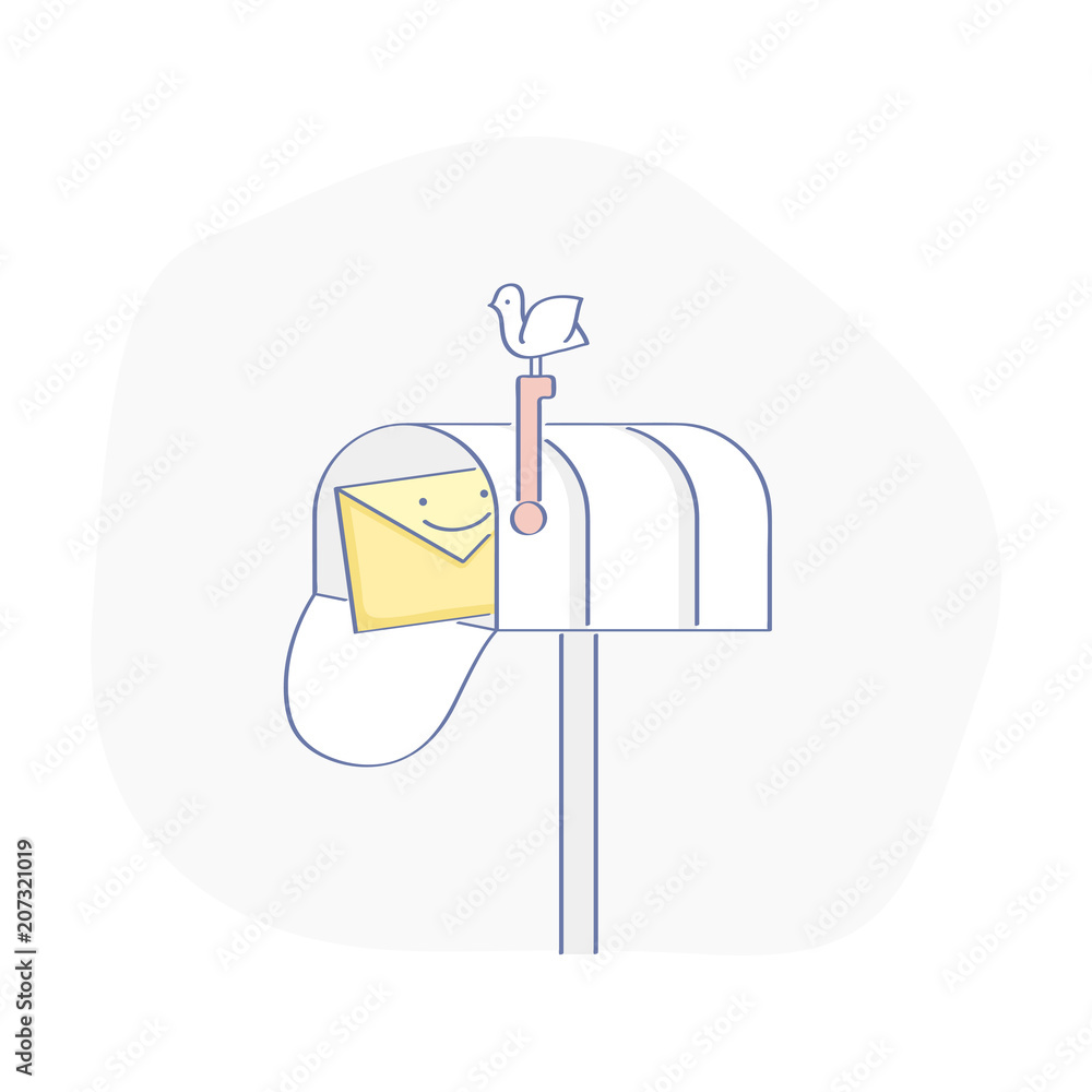 Mail box. Open mail box with new email, inbox mail with happy cute fun ...