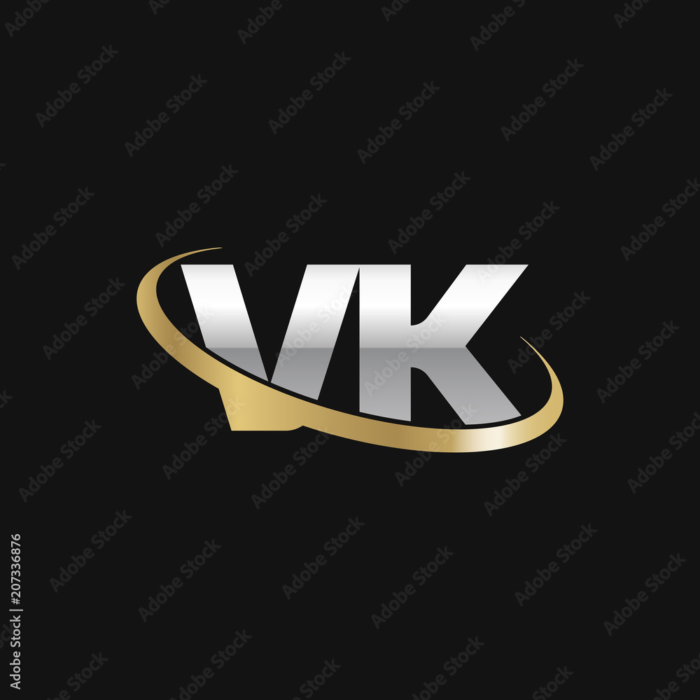 Initial letter VK, overlapping swoosh ring logo, silver gold color on ...