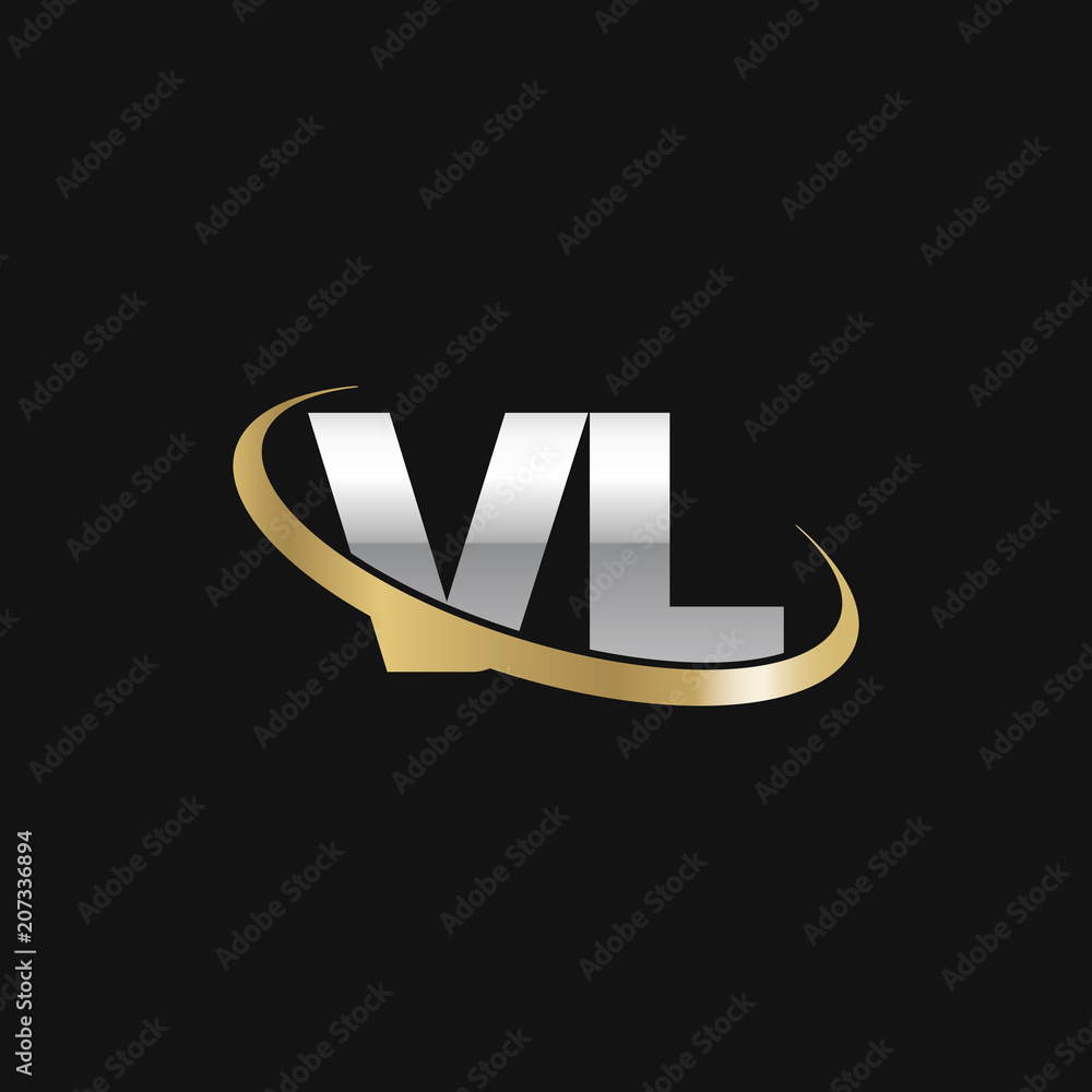 Initial letter VL, overlapping swoosh ring logo, silver gold color on ...