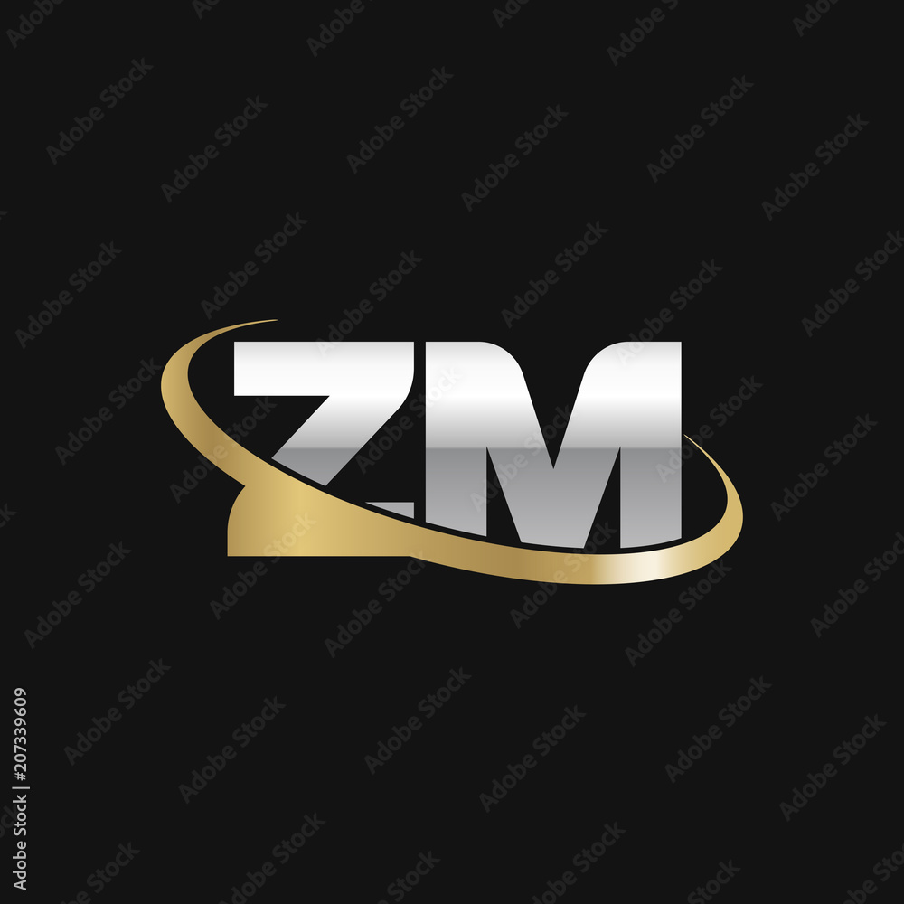 Initial letter ZM, overlapping swoosh ring logo, silver gold color on ...