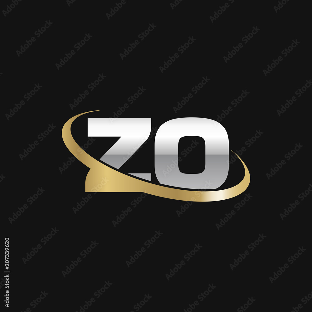 Initial letter ZO, overlapping swoosh ring logo, silver gold color on ...