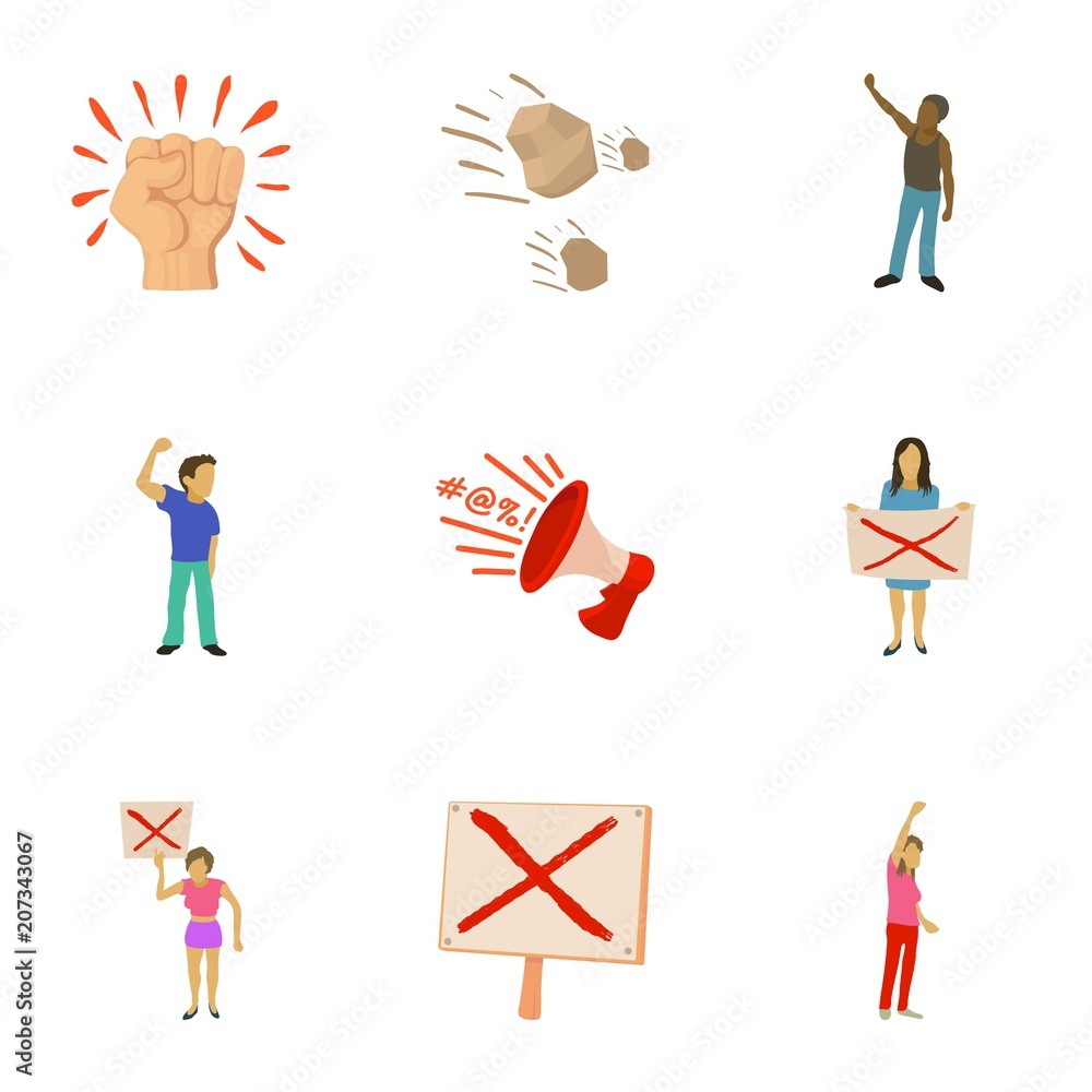 Riot icons set. Cartoon set of 9 riot vector icons for web isolated on ...