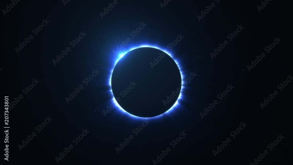 Rotating Blue Flare Solar Eclipse with Light Rays over Starry Sky Loop ...