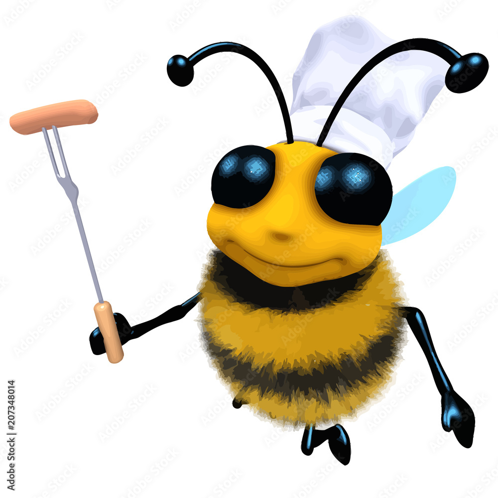 3d Funny cartoon honey bee character cooking a barbecue Stock Vector ...