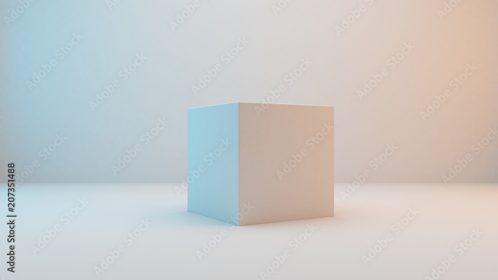 Milky white cube isolated on white background with slightly blue and ...