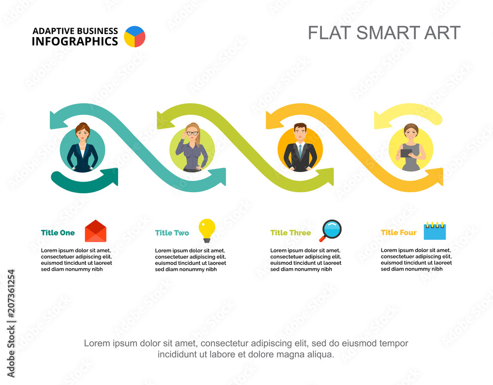 Four employees options process chart template for presentation. Vector ...