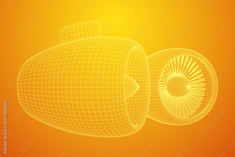 Turbo jet plane engine wireframe low poly mesh vector illustration ...