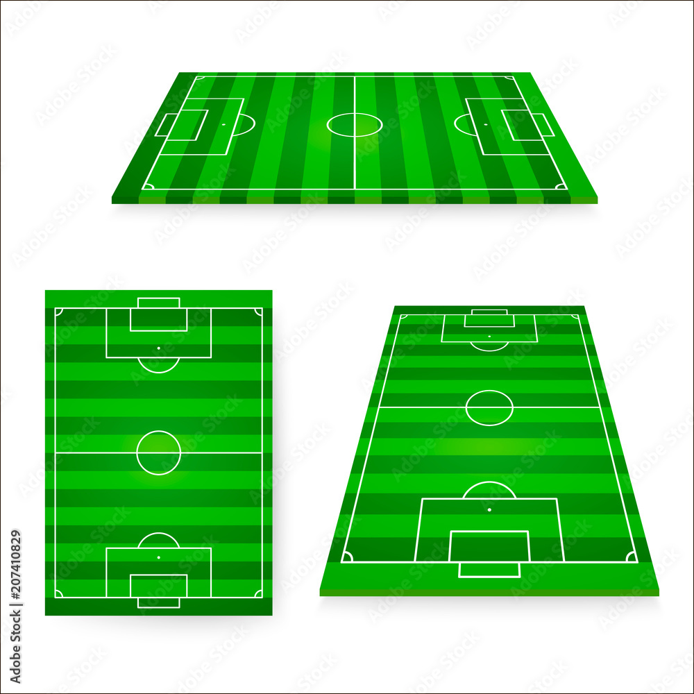 Soccer field set. Green european football field design element. Vector ...