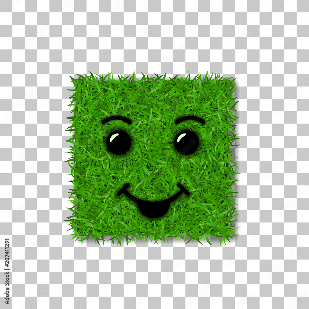 Green grass square field 3D. Face smile. Smiley grassy icon, isolated ...