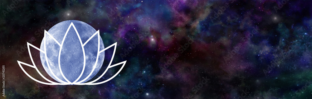 June's Lotus Moon Night Sky Banner - a full June Moon with a lotus ...