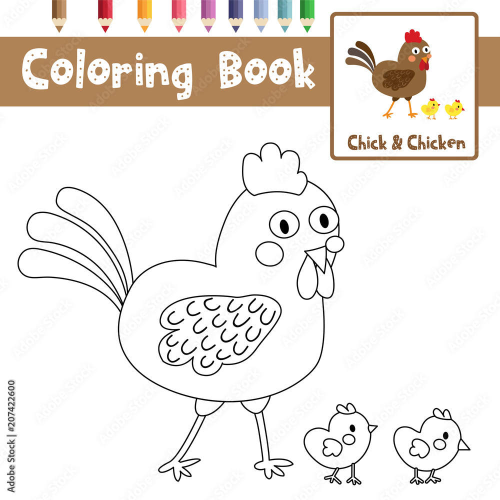 Coloring page of Chicken & Chick animals for preschool kids activity ...