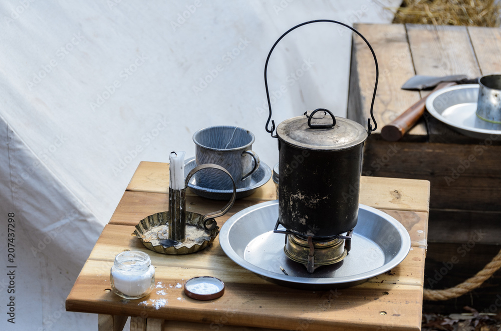 Civil War era items on display at a campsite in Four Oaks, NC during a ...