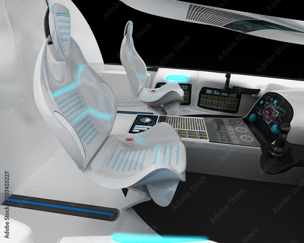 Futuristic interior design of the pilot cabin supersonic aircraft ...
