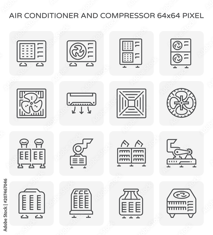 Air conditioner icon i.e. air compressor, condenser unit, ventilation ...