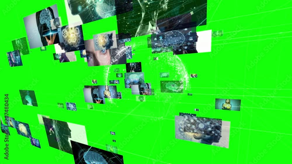 AI (Artificial Intelligence) concept. Green background for Chroma key ...