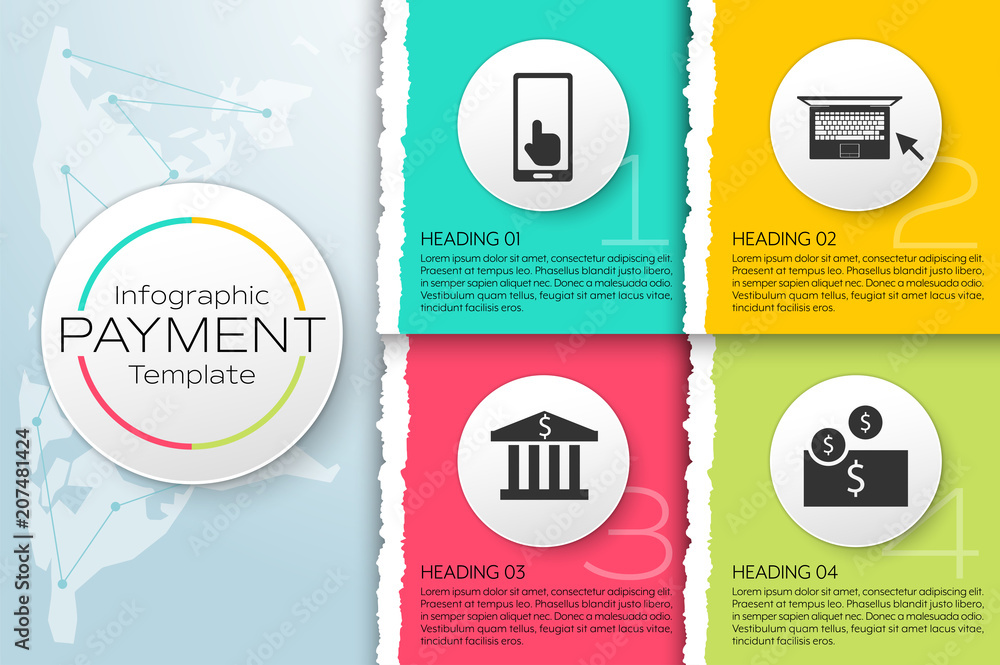 Infographic vector payment template with paper torn design colorful on ...