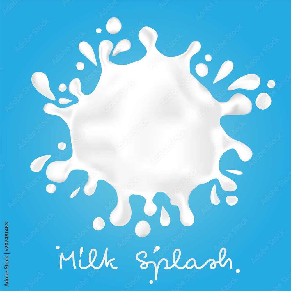 Milk splash and drops round shape top view blue background vector ...