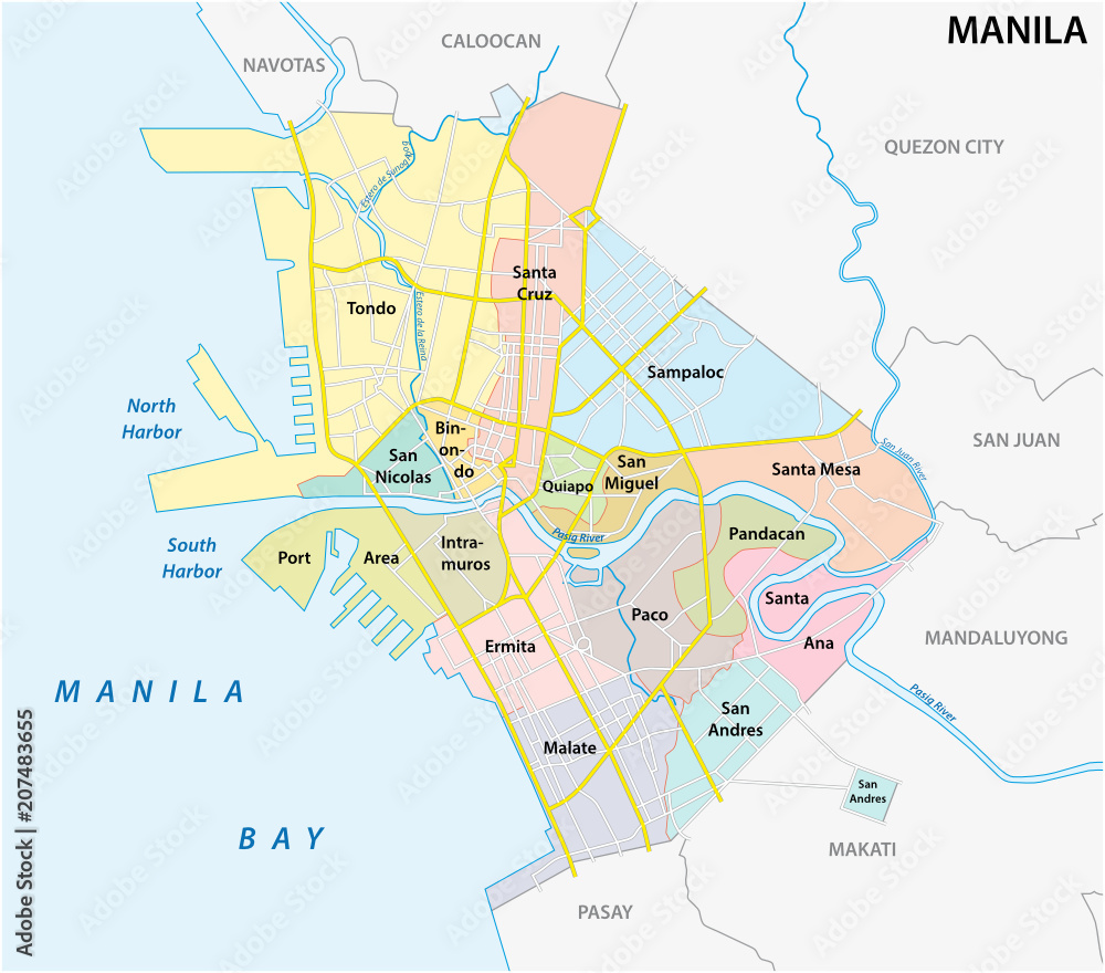manila administrative, political and road vector map Stock Vector ...