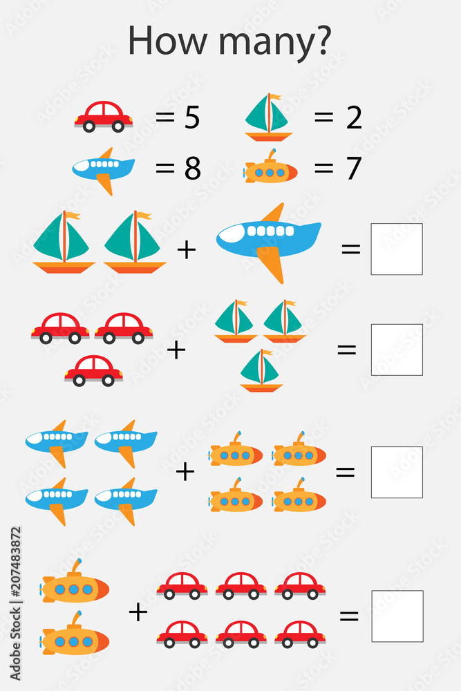 How many counting game with transport for kids, educational maths task ...
