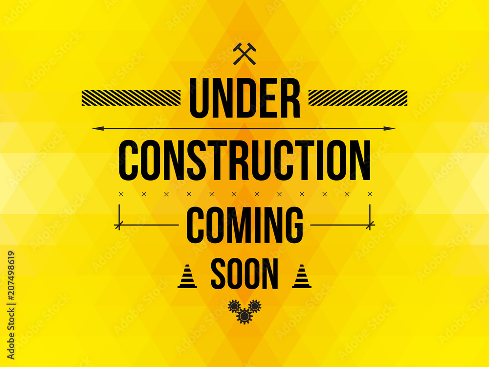 Under construction sign, yellow geometric background, vector ...