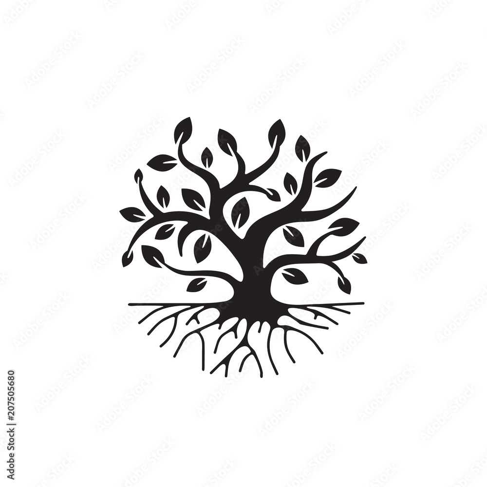 Simple Black And White Tree With Roots