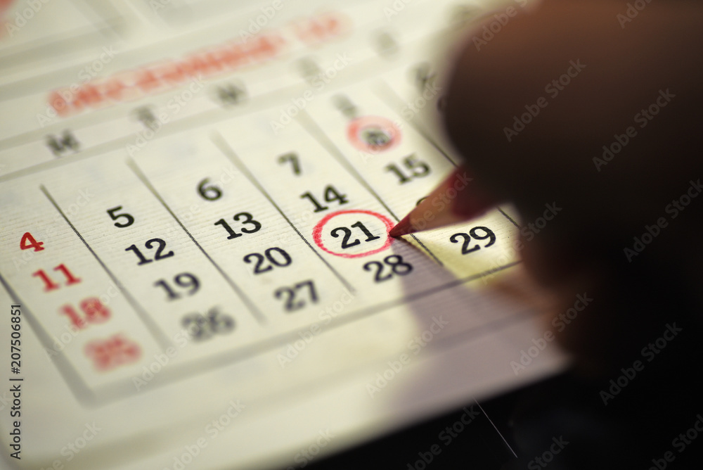 Twenty first Day of the month marked with marked in the calendar with ...