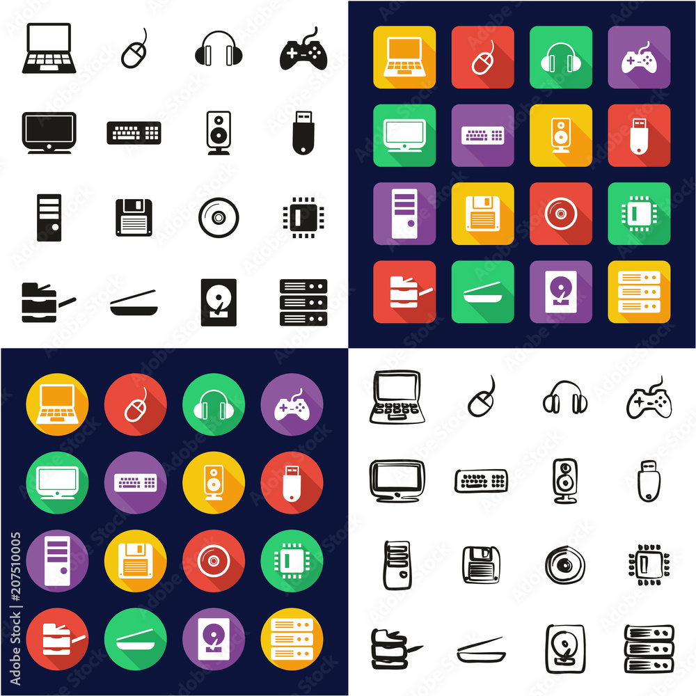 Computer Hardware Icons All in One Icons Black & White Color Flat ...