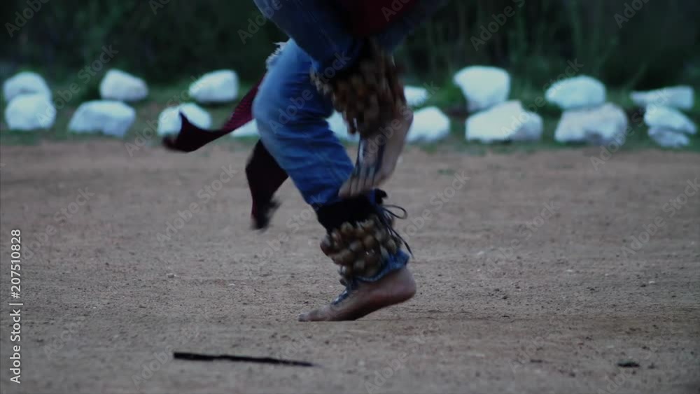 Close up shot, feet stomping, Native American Indian's dance in a ...